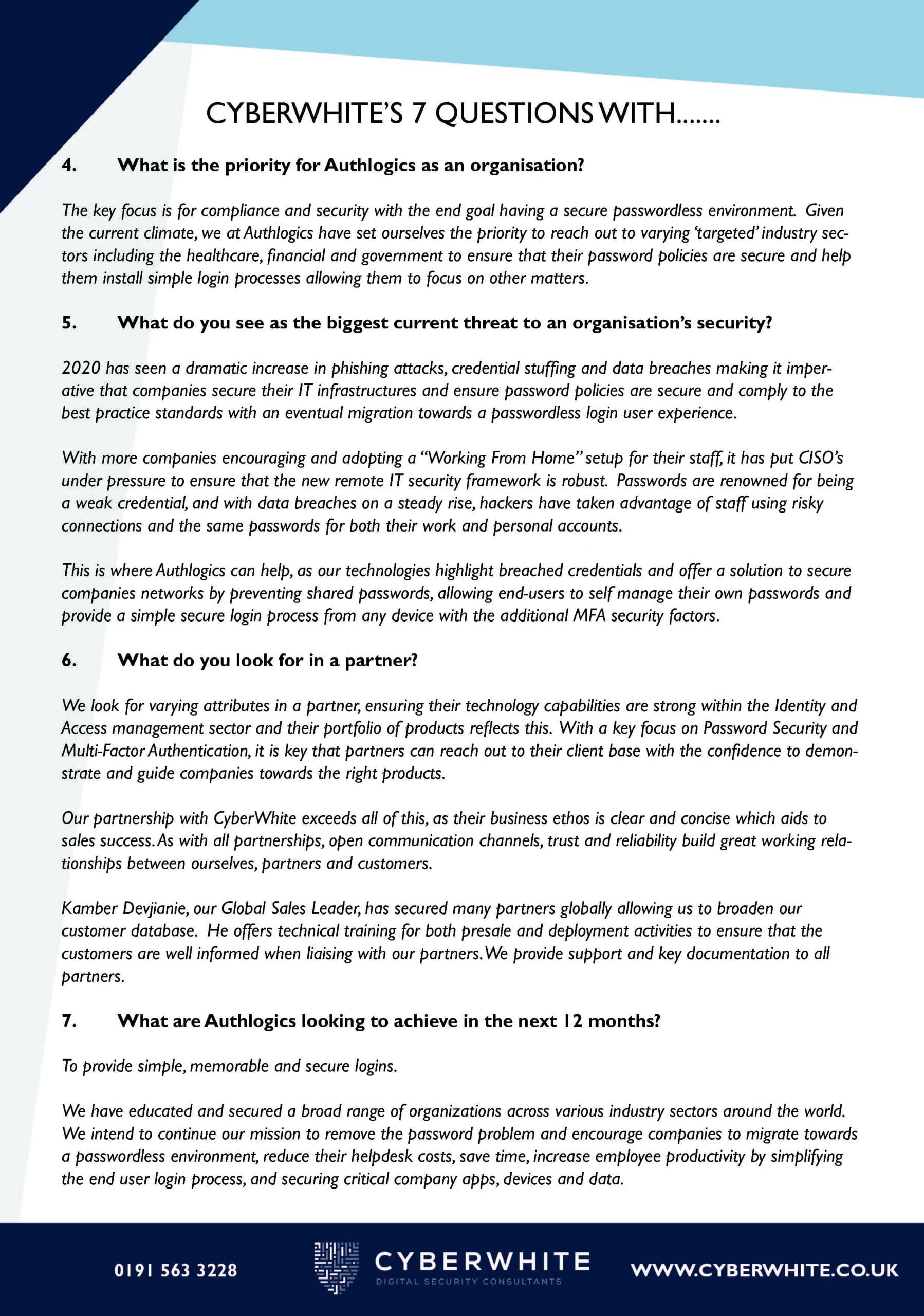 CyberWhite's Seven Questions With - Steven Hope, Authlogics | CyberWhite